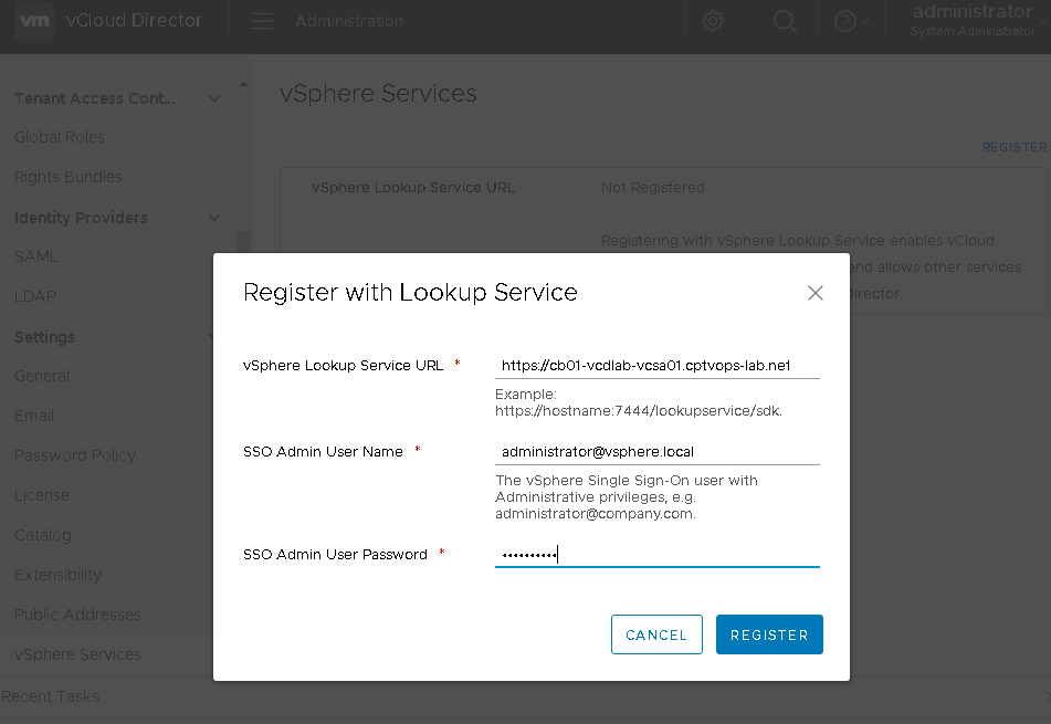 Configuring vCloud Director 10 Part 1. Adding vSphere lookup Service ...
